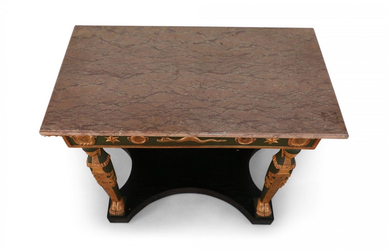 Pair of Russian Neoclassic Gilt and Green Console Tables For Sale at ...