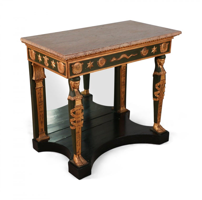 Pair of Russian Neoclassic Gilt and Green Console Tables For Sale at ...