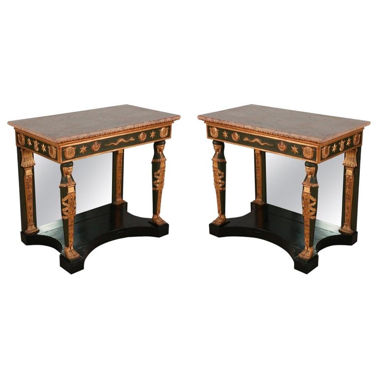 Pair of Russian Neoclassic Gilt and Green Console Tables For Sale at ...