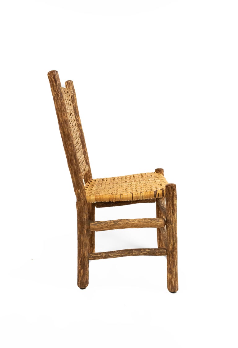 Pair of Rustic Hickory Side Chairs with Cane Seats For Sale at 1stDibs