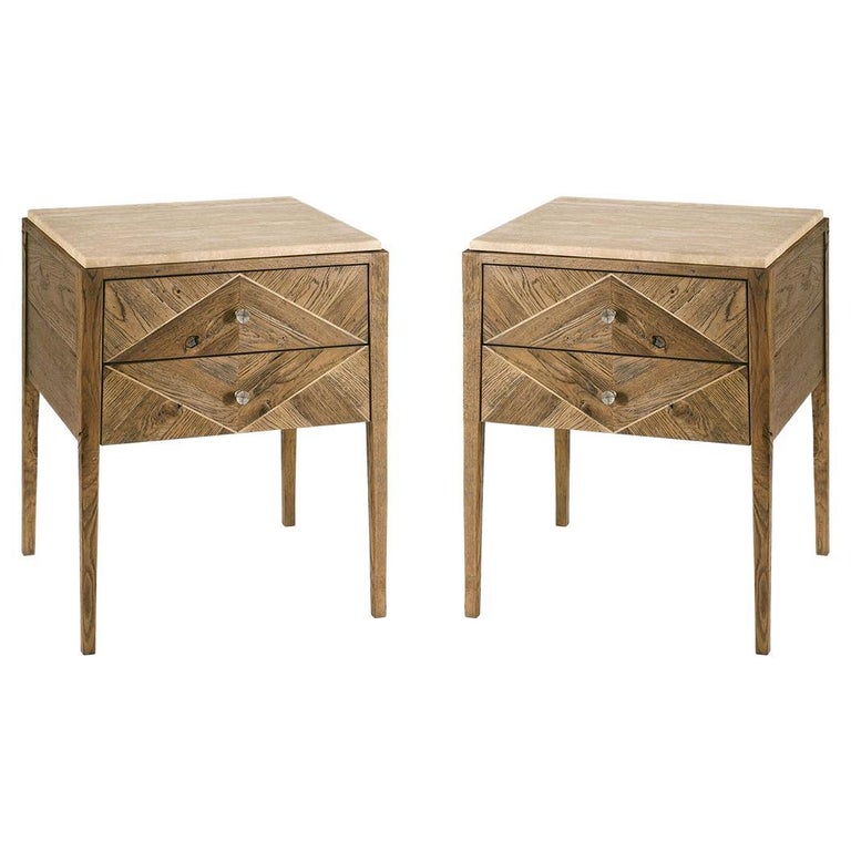 Pair of Rustic Oak Parquetry Bedside Tables For Sale at 1stDibs
