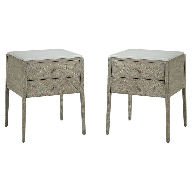 Pair of Rustic Oak Parquetry Bedside Tables, Greyed Oak For Sale at 1stDibs