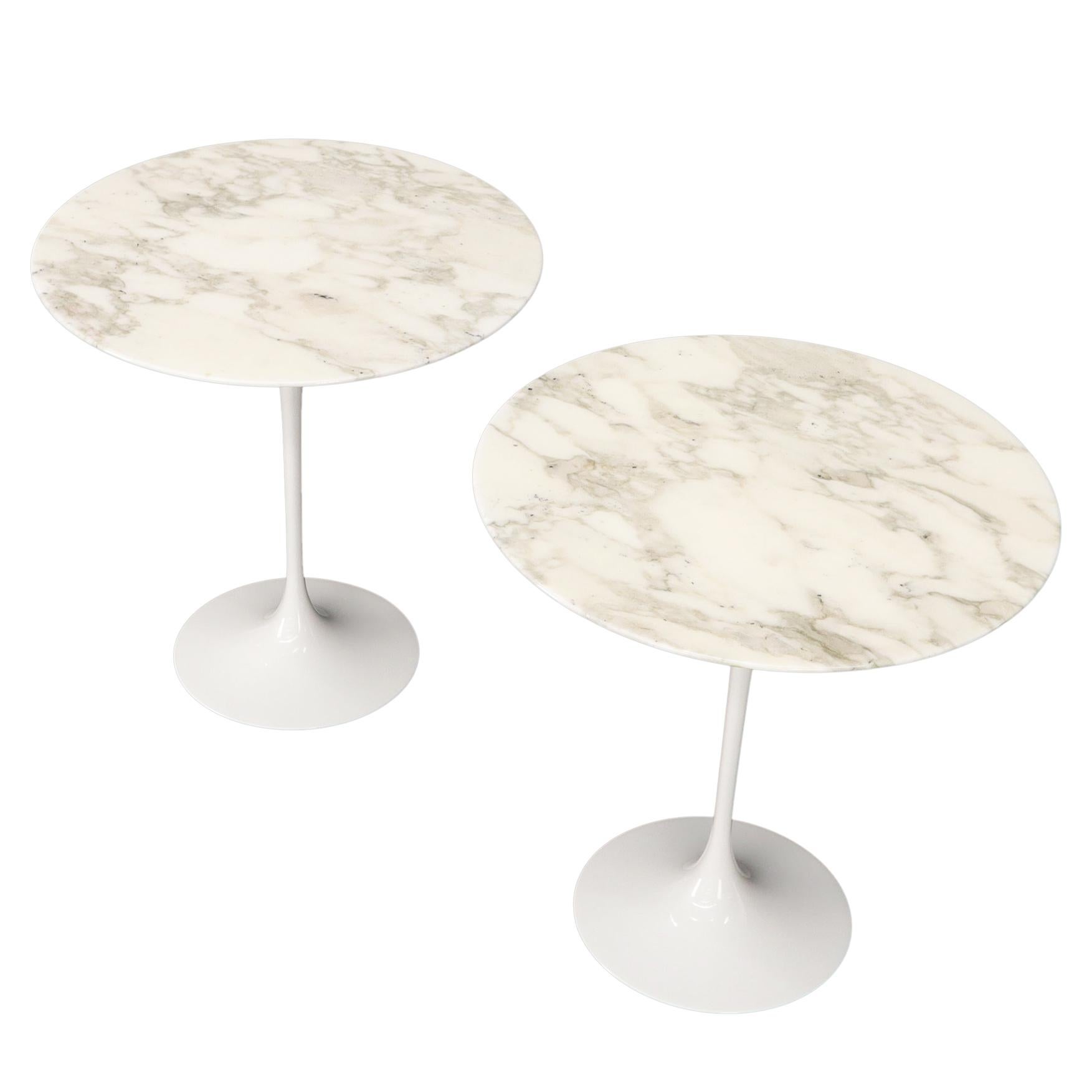 Pair of Saarinen for Knoll Tulip Base Round Marble-Top Side End Tables ...