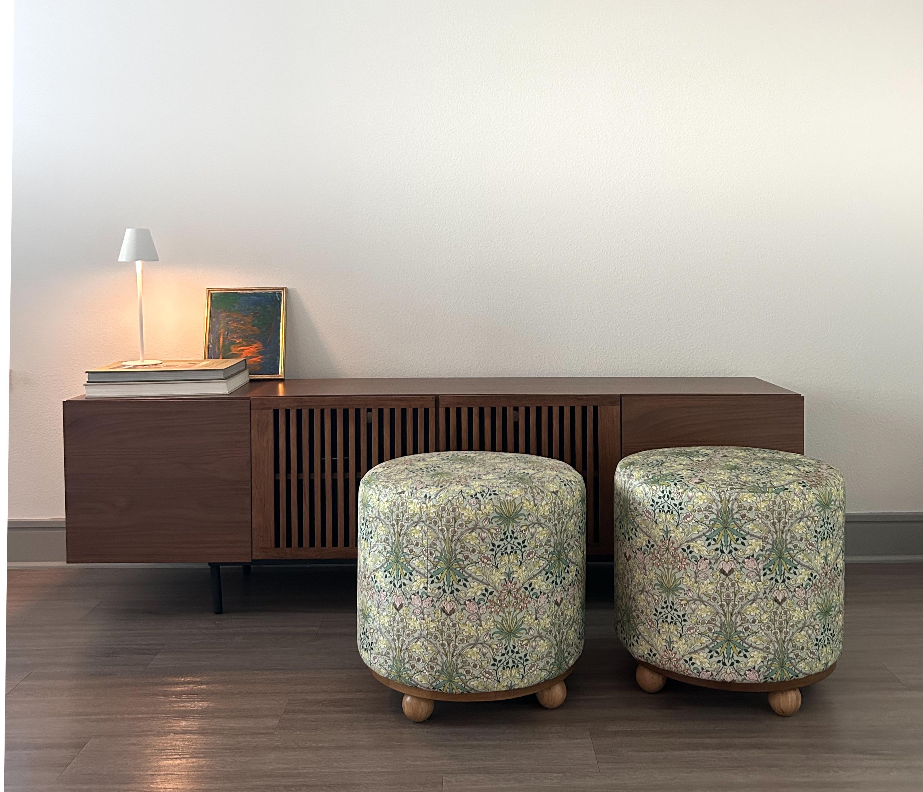 Pair of Sage Green Floral Pattern Ottomans by Morris and Co at 1stDibs