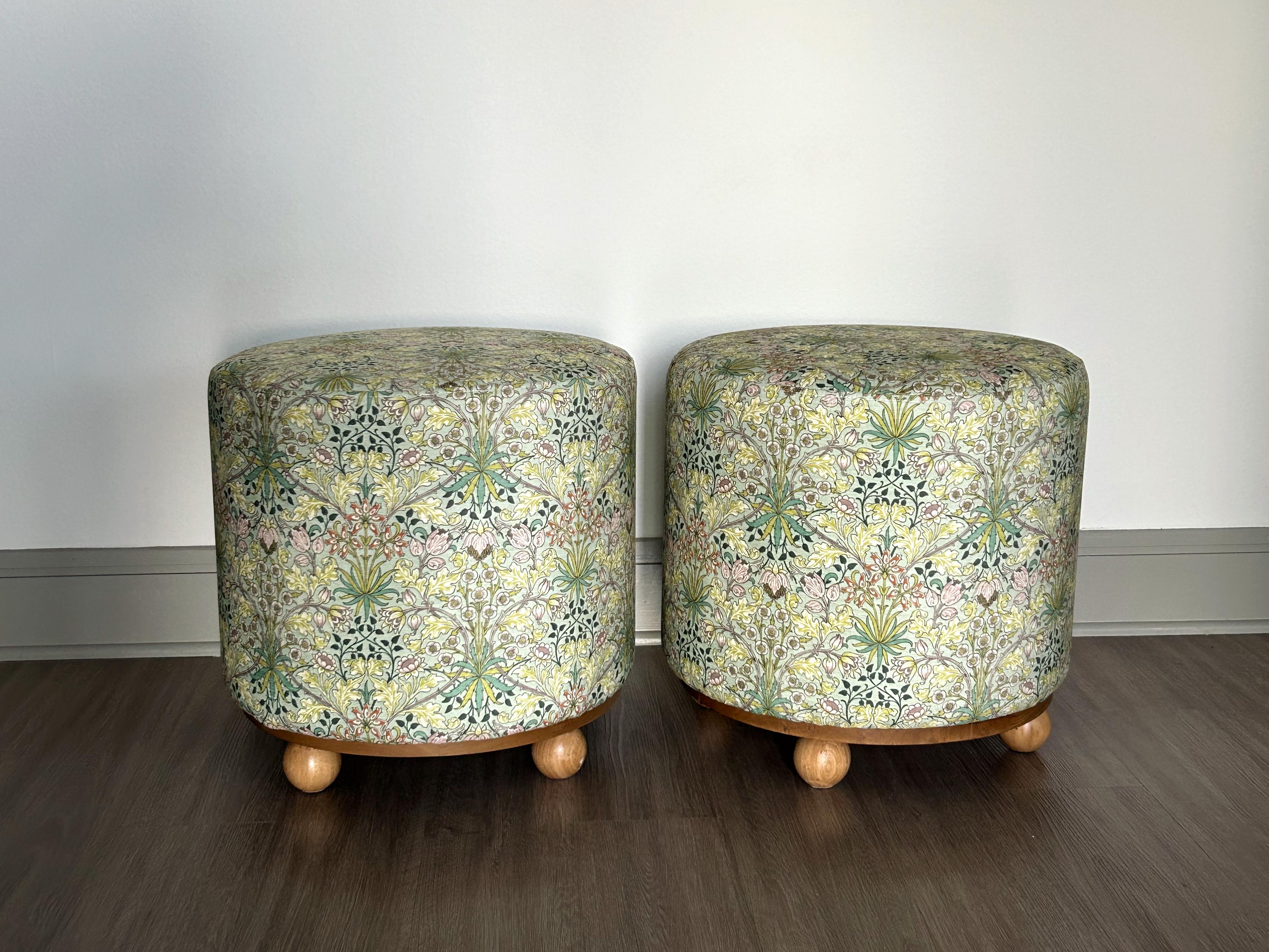 Pair of Sage Green Floral Pattern Ottomans by Morris and Co at 1stDibs