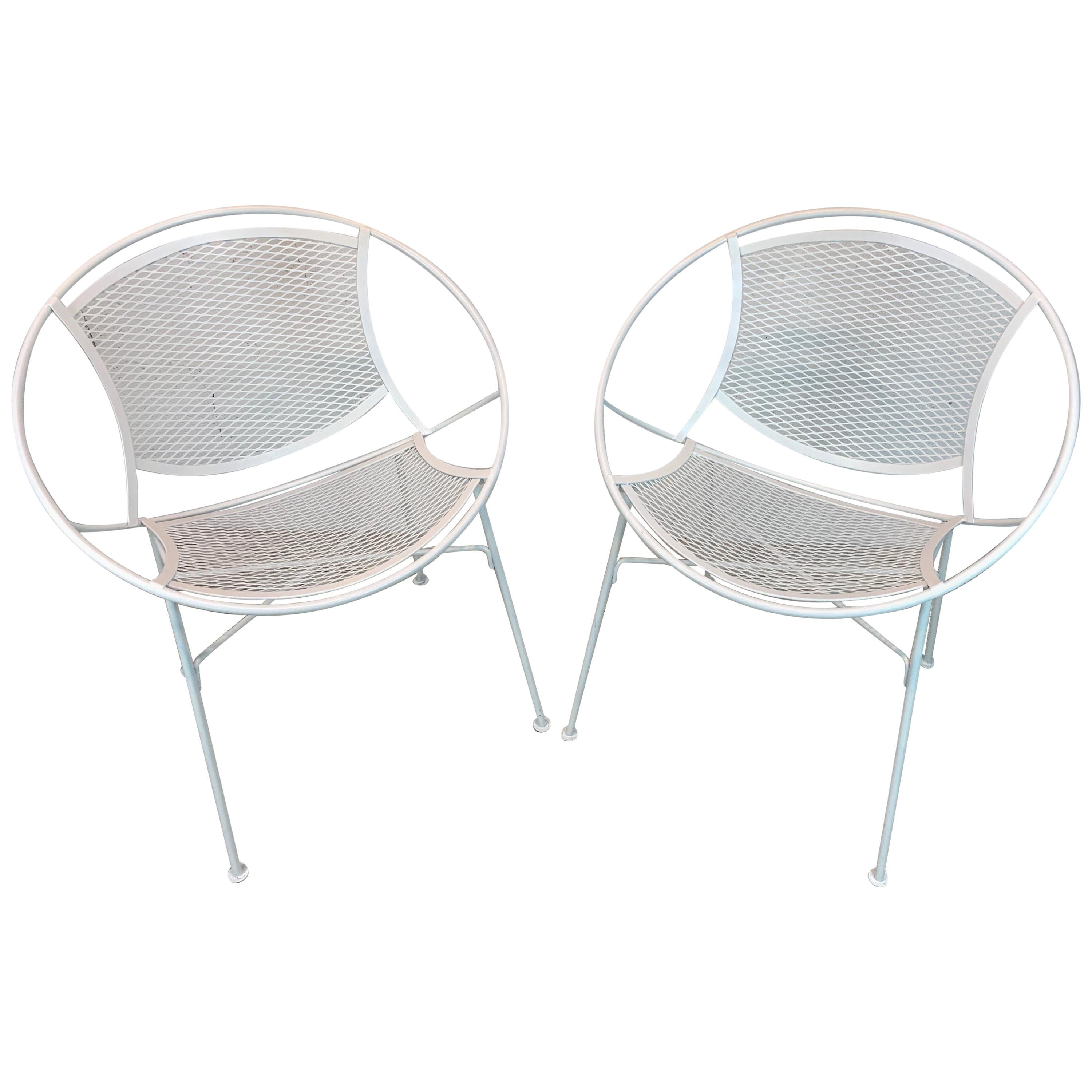 Pair of Salterini Wrought Iron Radar Chairs in White at 1stDibs