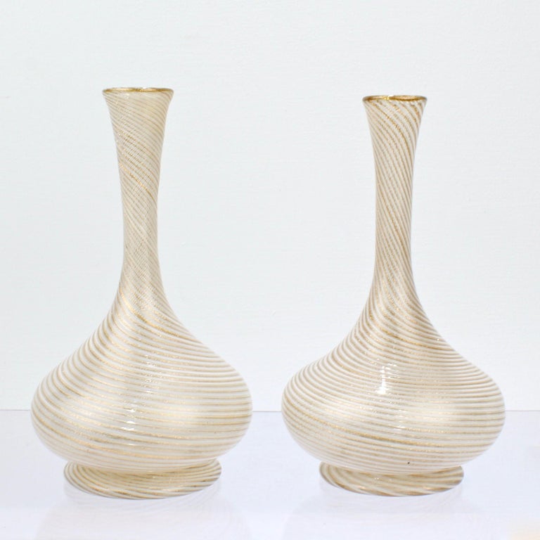 Pair of Salviati Attributed Aventurine and White Filigrana Venetian ...