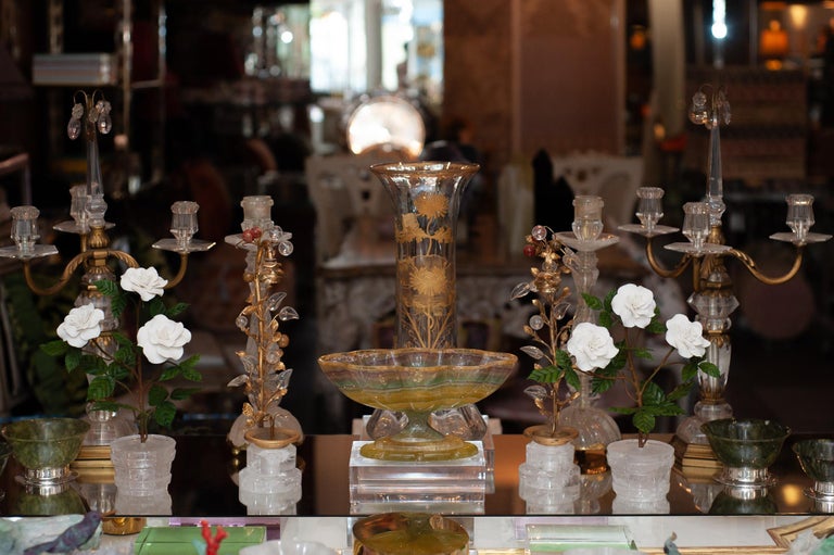 Pair of Samuel Mazy Porcelain Rose Bush Sculptures with Rock Crystal ...