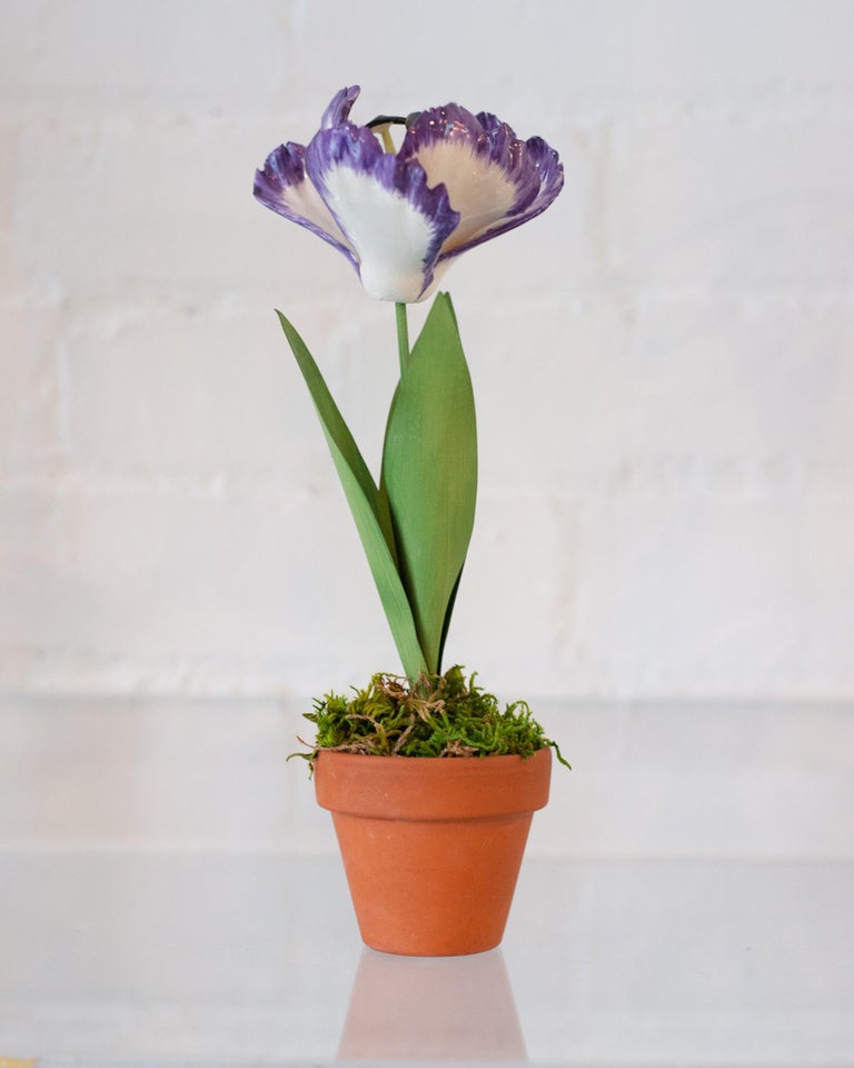 Pair of Samuel Mazy Purple Porcelain Tulip Sculptures at 1stDibs