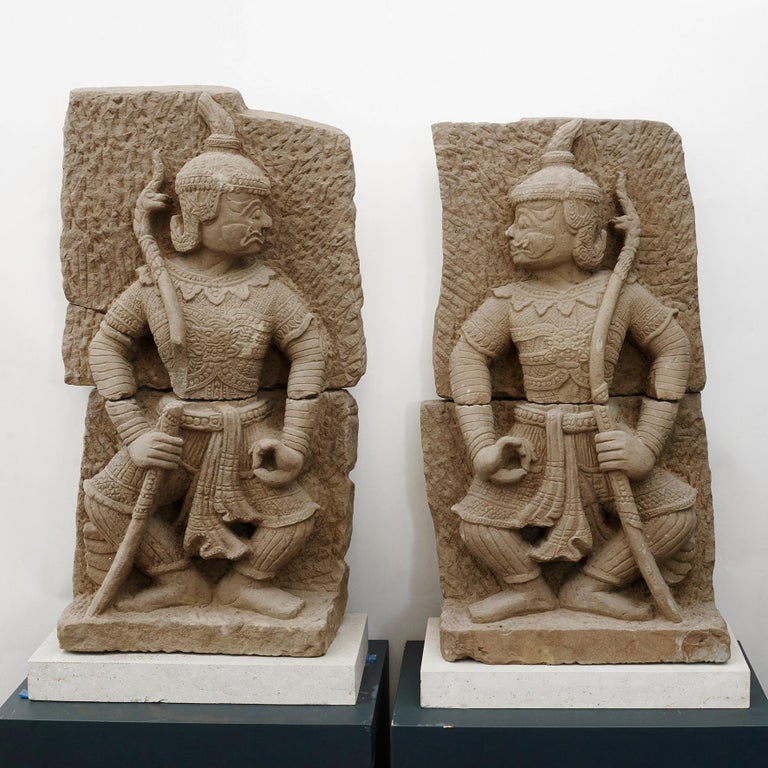 Pair of Sandstone Temple Guards For Sale at 1stDibs