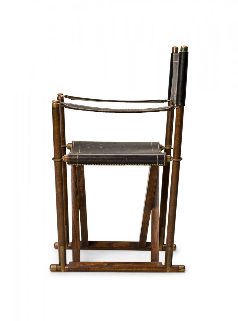 Pair of Sarreid Black Leather and Walnut Folding Campaign / Director's ...