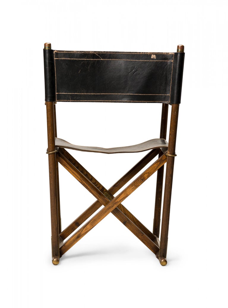 Pair of Sarreid Black Leather and Walnut Folding Campaign / Director's ...