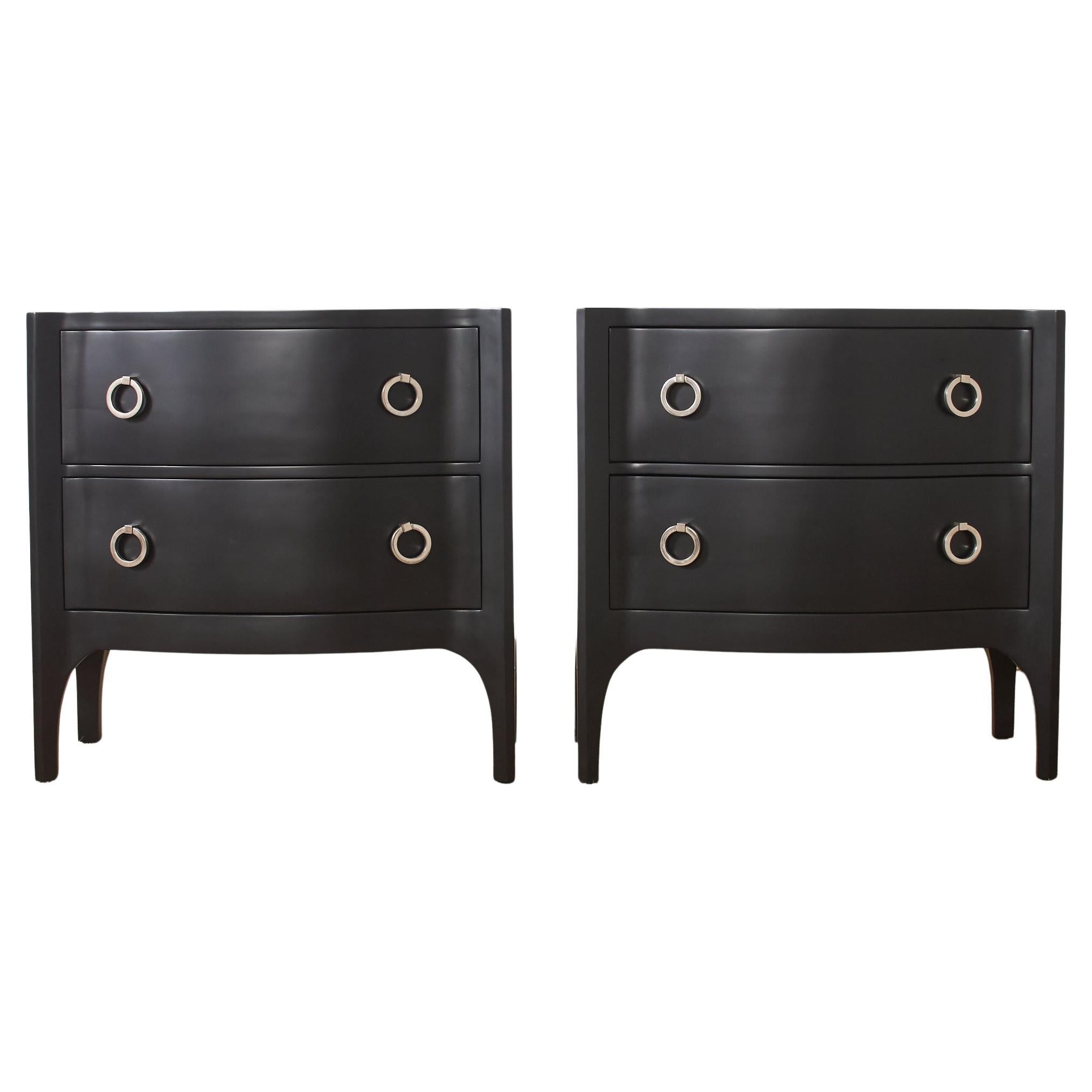 Pair of Curved Front Black Lacquered Chests For Sale at 1stDibs