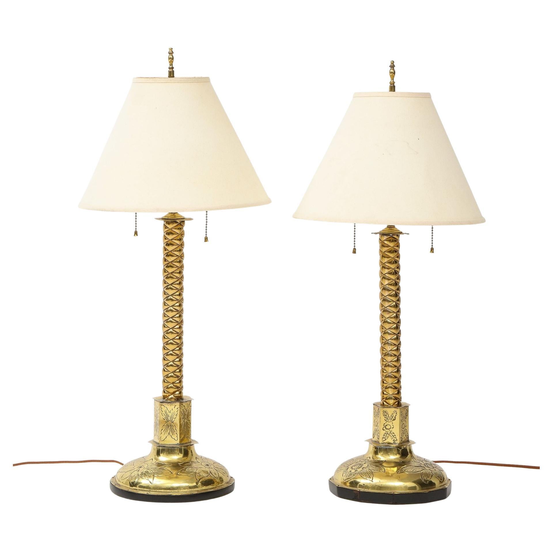 Pair of Vintage Moroccan Brass Candlestick Lamps at 1stDibs Pair of Vintage Moroccan Brass Candlestick Lamps at 1stDibs