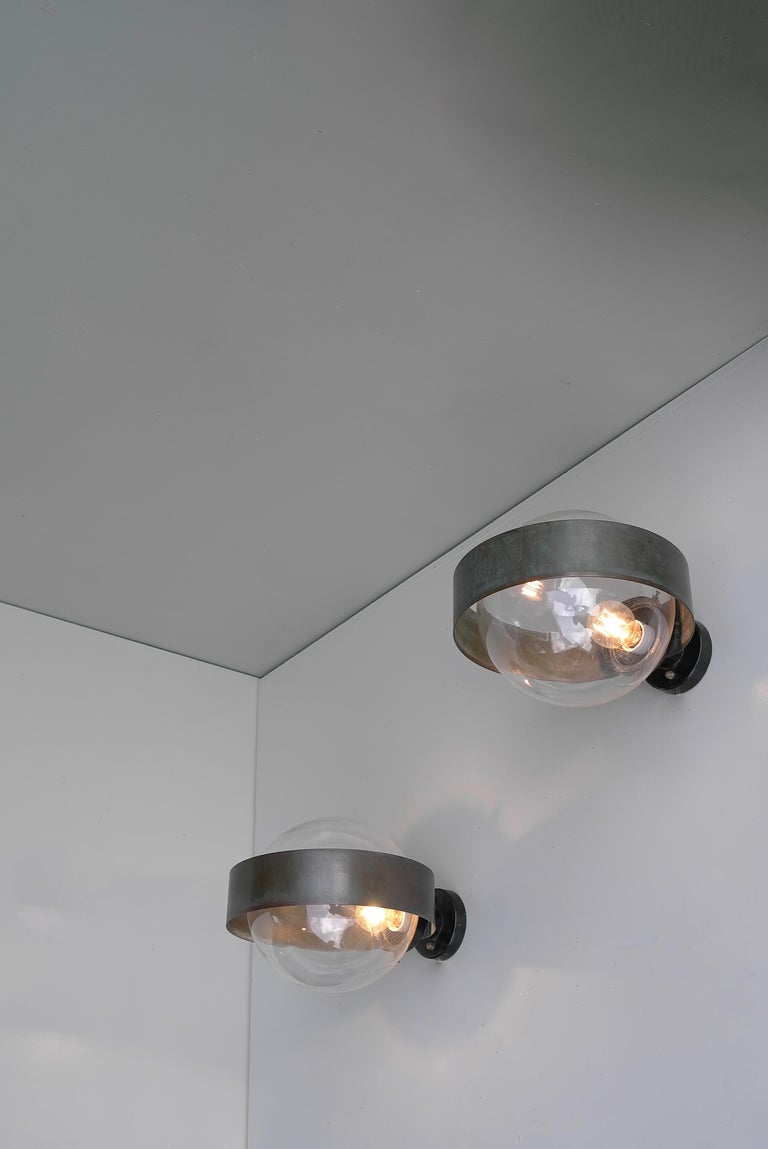 Pair of Scandinavian Glass Ball Wall lamps with Copper Patina Rims ...