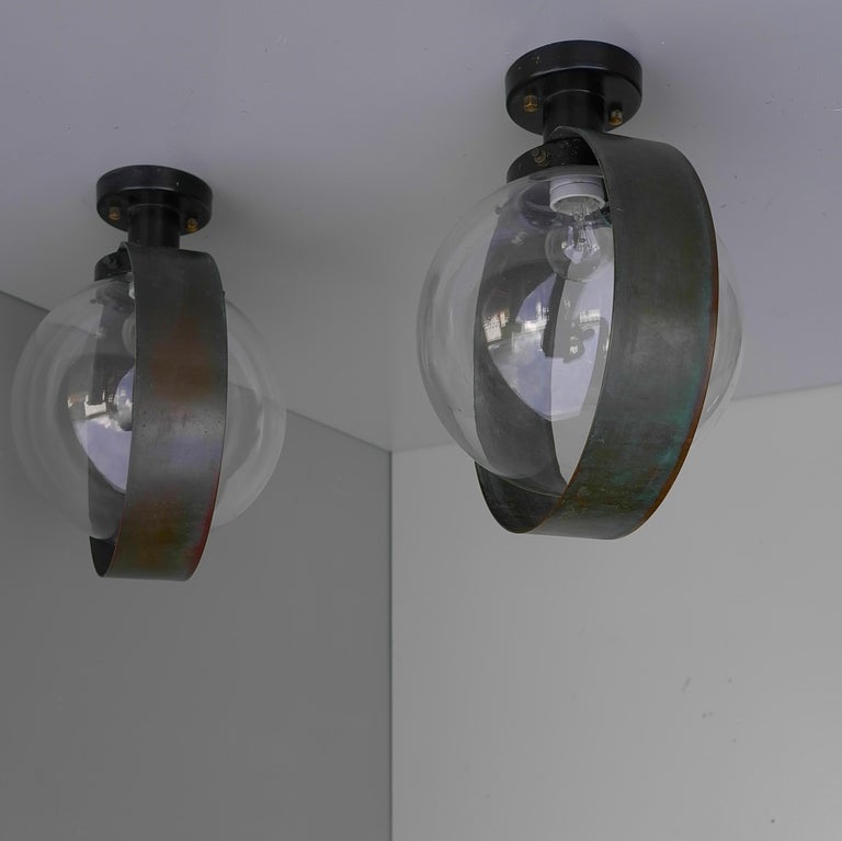 Pair of Scandinavian Glass Ball Wall lamps with Copper Patina Rims ...