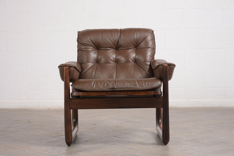 Pair of Mid Century Leather Tufted Lounge Chairs at 1stDibs