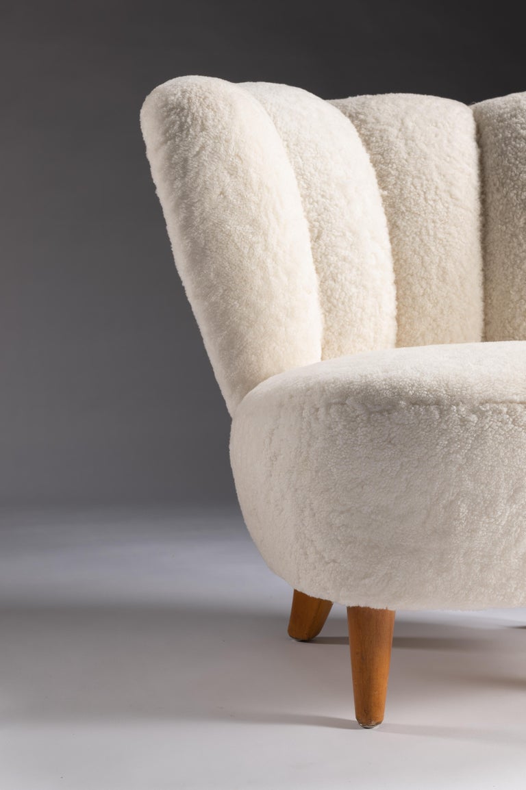 Pair of Scandinavian Vintage White Easy Chairs 1950s, Shearling ...