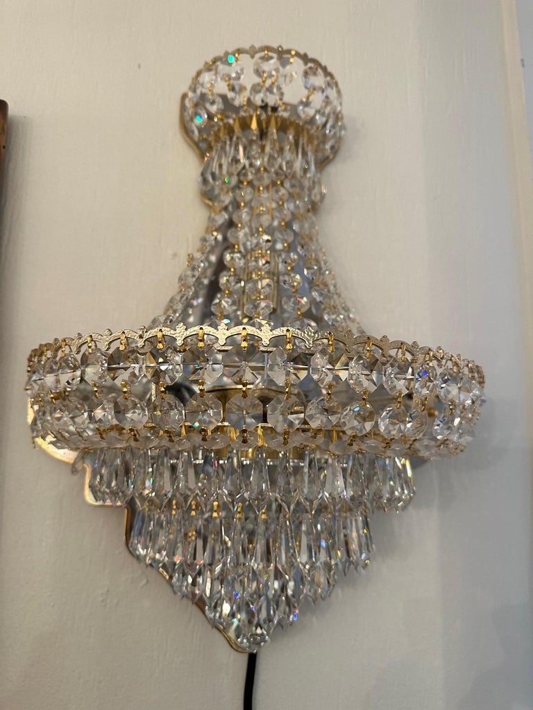 Pair of Schonbek Gold Leaf and Crystal Fancy Wall Sconces For Sale at ...