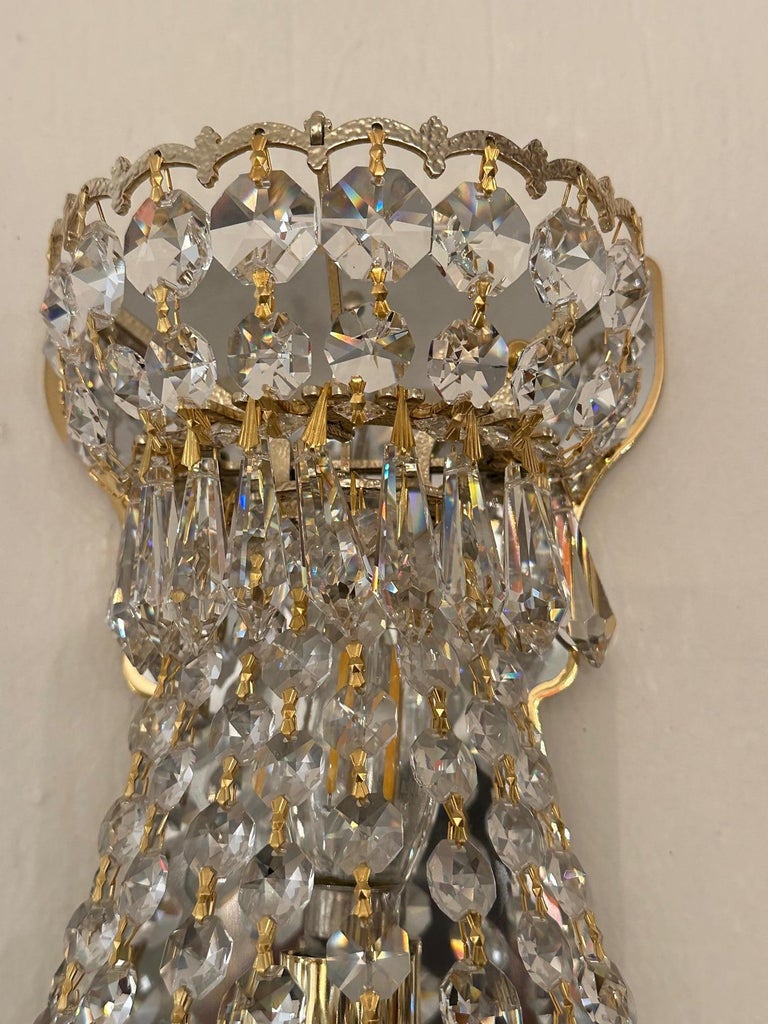 Pair of Schonbek Gold Leaf and Crystal Fancy Wall Sconces For Sale at ...