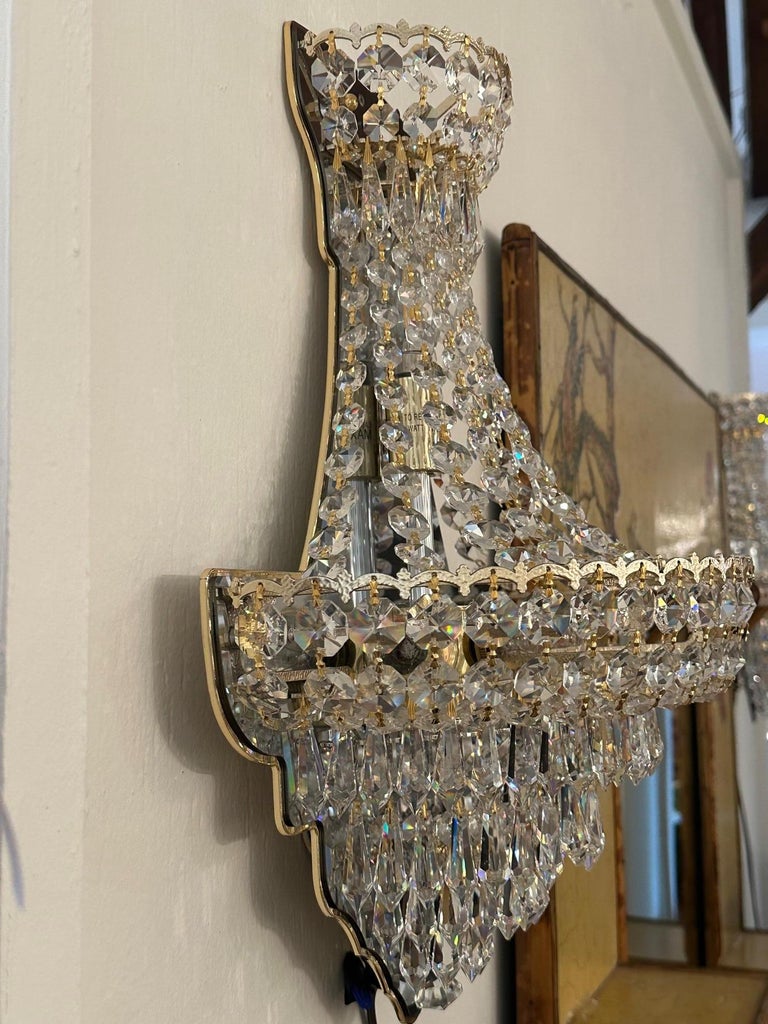 Pair of Schonbek Gold Leaf and Crystal Fancy Wall Sconces For Sale at ...