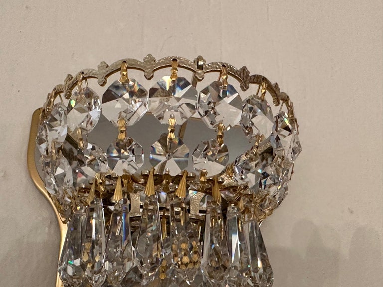 Pair of Schonbek Gold Leaf and Crystal Fancy Wall Sconces For Sale at ...