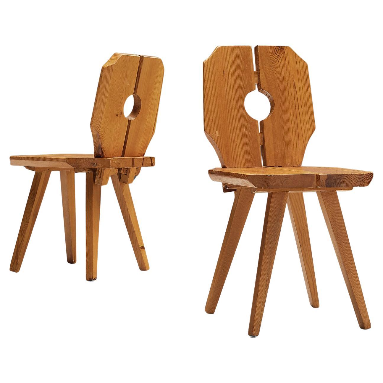 Pair of Dining Chairs in Pine and Sheepskin For Sale at 1stDibs