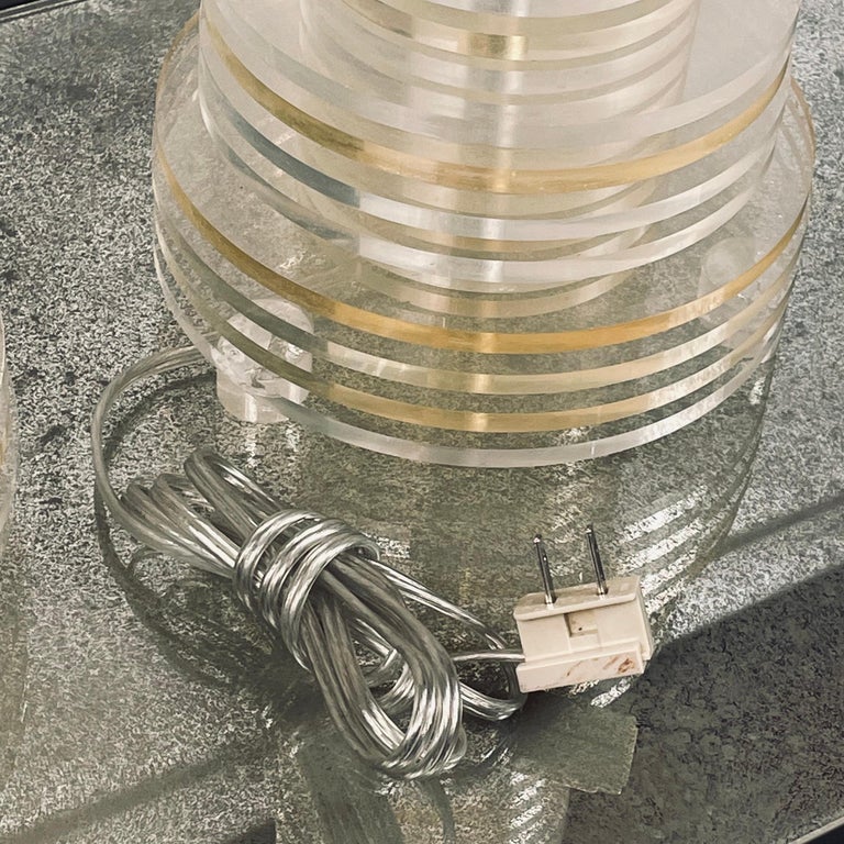 Pair of Sculptural 70's Clear and Tinted Lucite Disc Lamps For Sale at ...