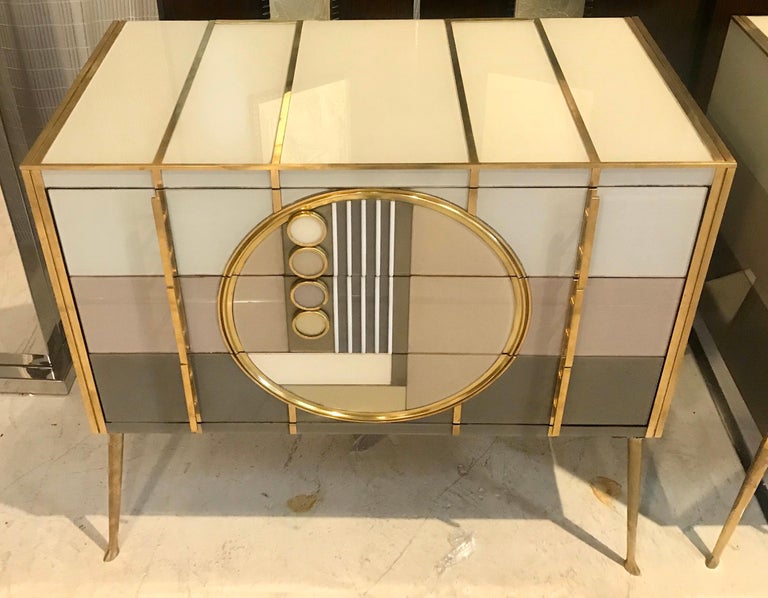 Pair of Sculptural Italian Glass and Brass Side Chests at 1stDibs