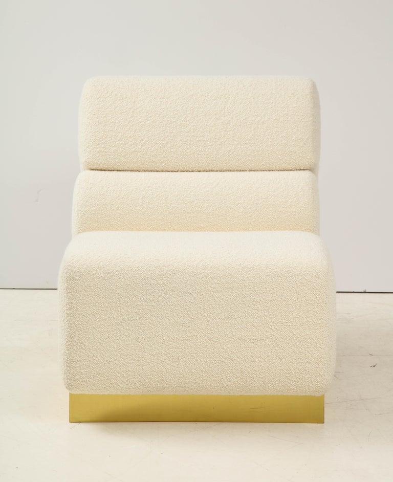 Pair of Sculptural Lounge Chairs in Ivory Boucle and Brass Base, Italy ...