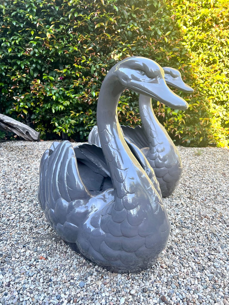 Pair of Sculptural Swan Metal Garden Planters For Sale at 1stDibs
