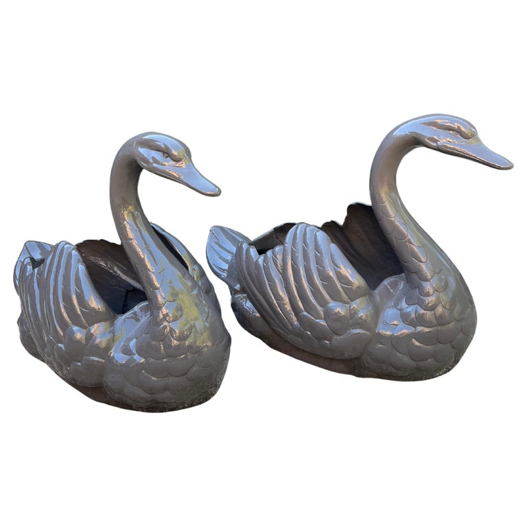 Pair of Sculptural Swan Metal Garden Planters For Sale at 1stDibs