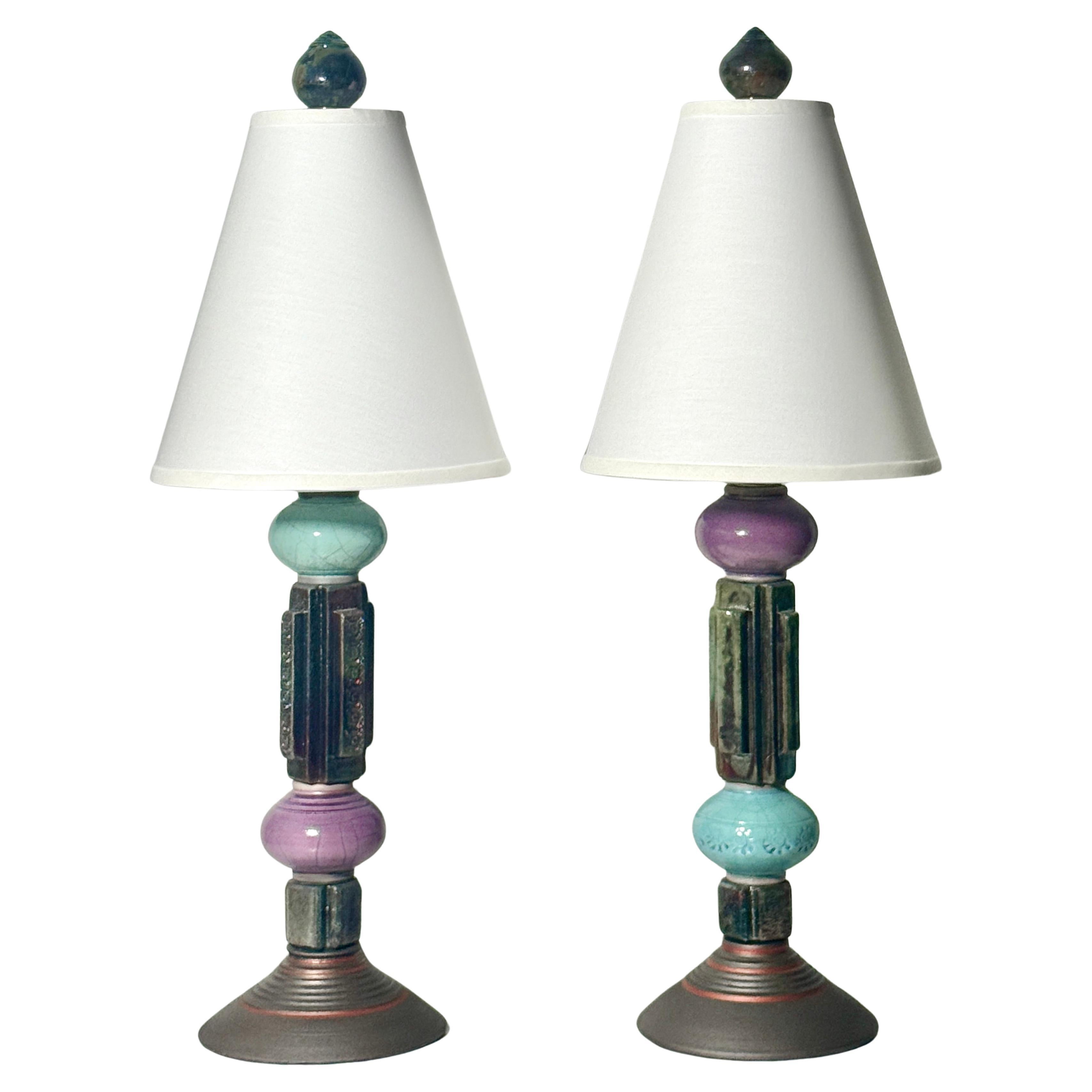 Art Deco Table Lamps with Egyptian Motifs, Hand-Painted Porcelain For ...