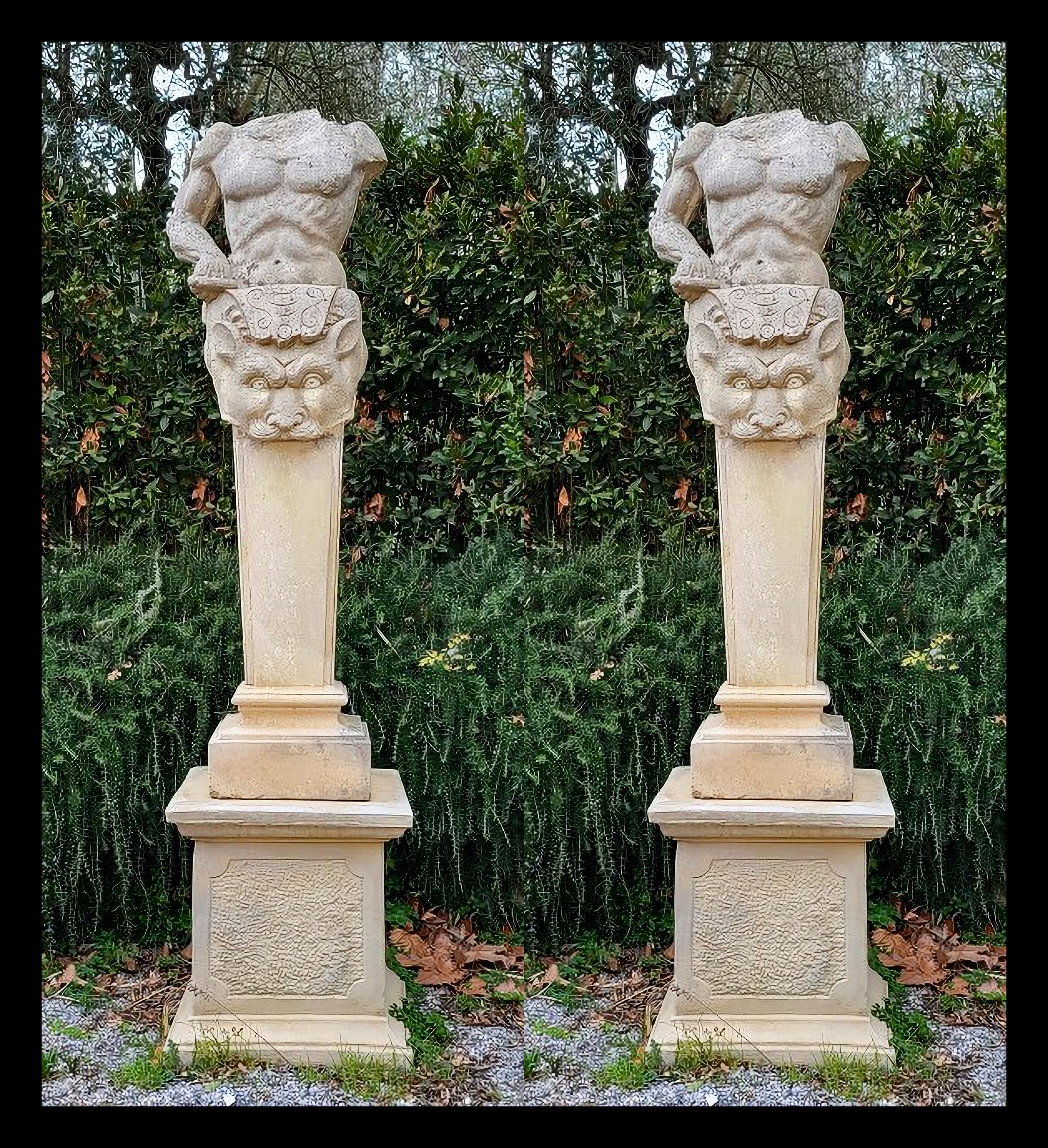 Pair of Sculptures ERMA / CARYATID IN CALCARENITE NEOCLASSICAL HERCULE ...