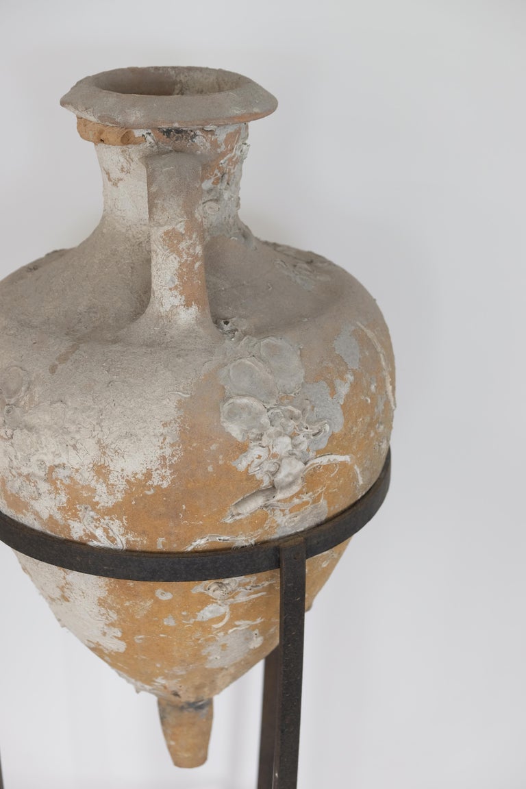 Pair of Sea Salvaged Roman Amphorae with 19th Century Wrought Iron ...