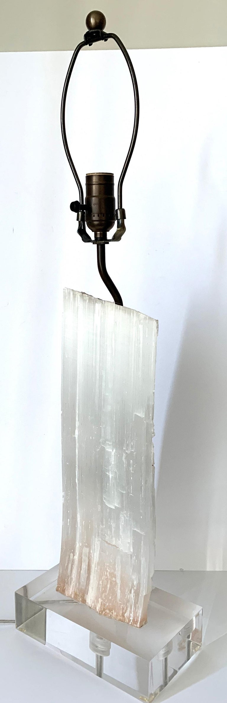 Pair of Selenite and Lucite Table Lamps at 1stDibs | selenite table lamp