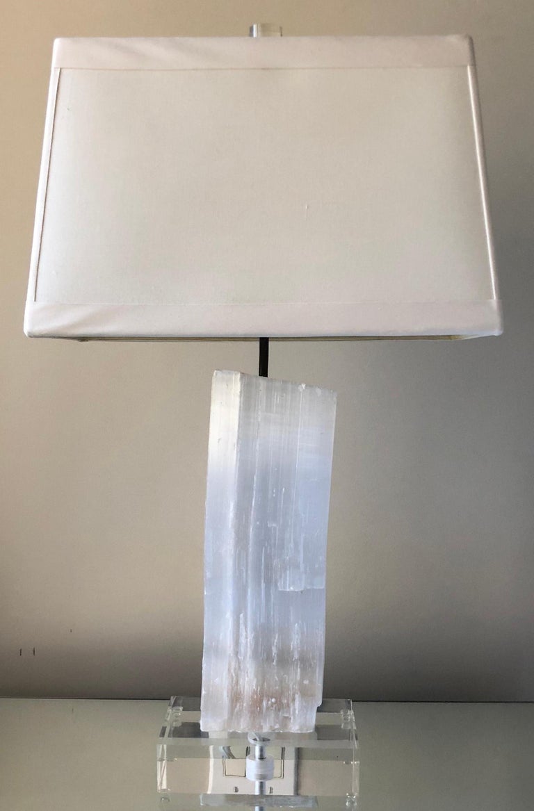 Pair of Selenite and Lucite Table Lamps For Sale at 1stdibs