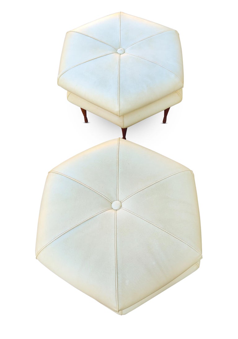 Pair of Selig Hexagon Form Ottoman or Pouffe Original Leatherette on ...
