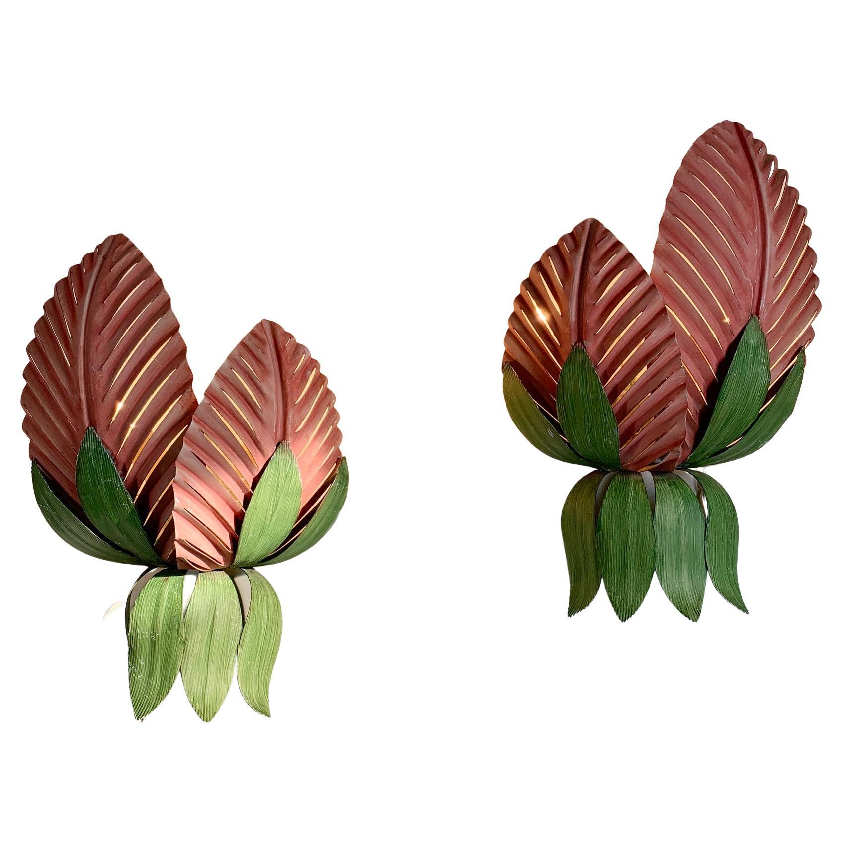 Pair of Sergio Terzani Pink and Green Leaf Wall Lights at 1stDibs