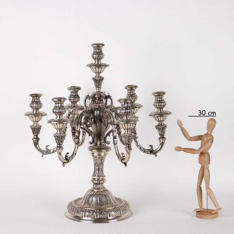 Pair of Seven-Armed Silver Candelabra For Sale at 1stDibs