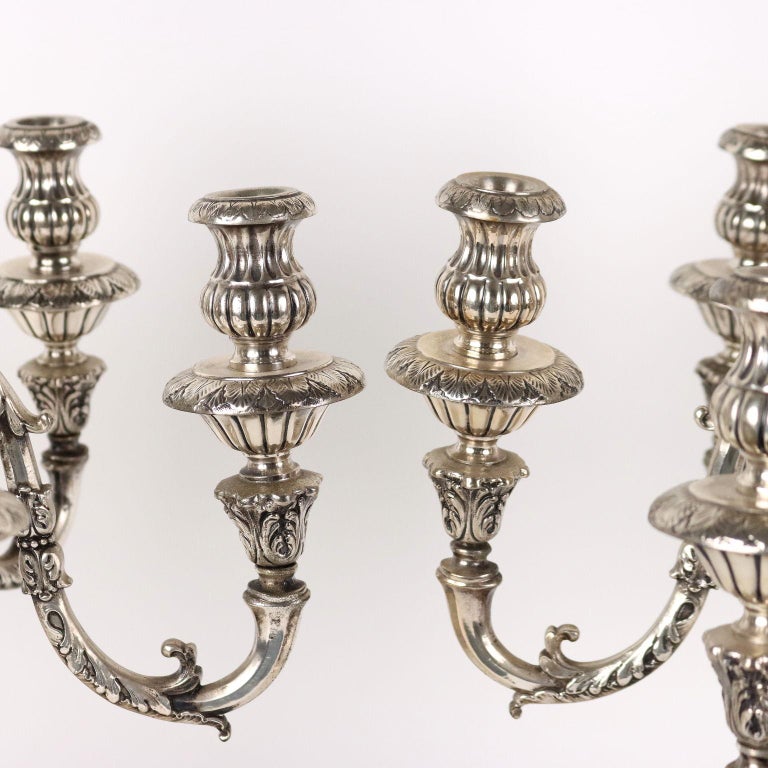 Pair of Seven-Armed Silver Candelabra For Sale at 1stDibs