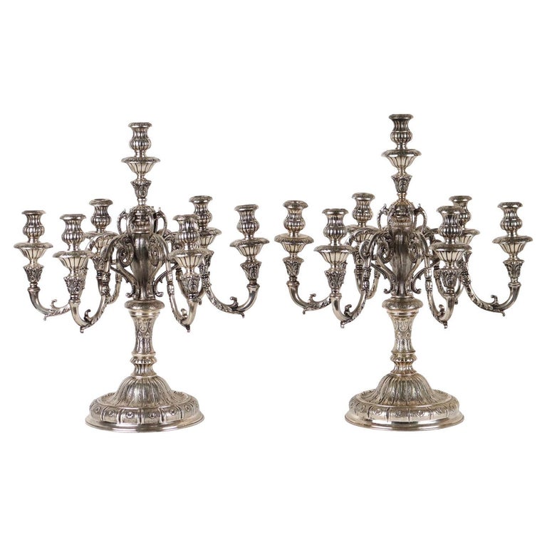 Pair of Seven-Armed Silver Candelabra For Sale at 1stDibs