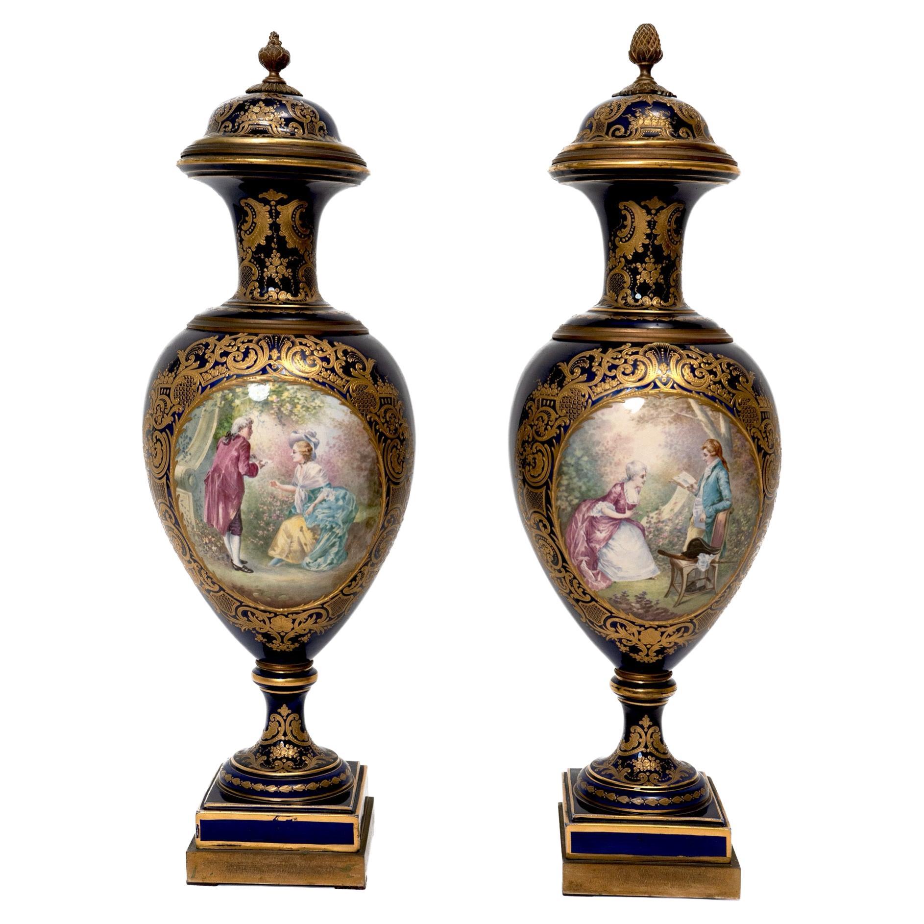Pair of Sévres Porcelain Vases For Sale at 1stDibs