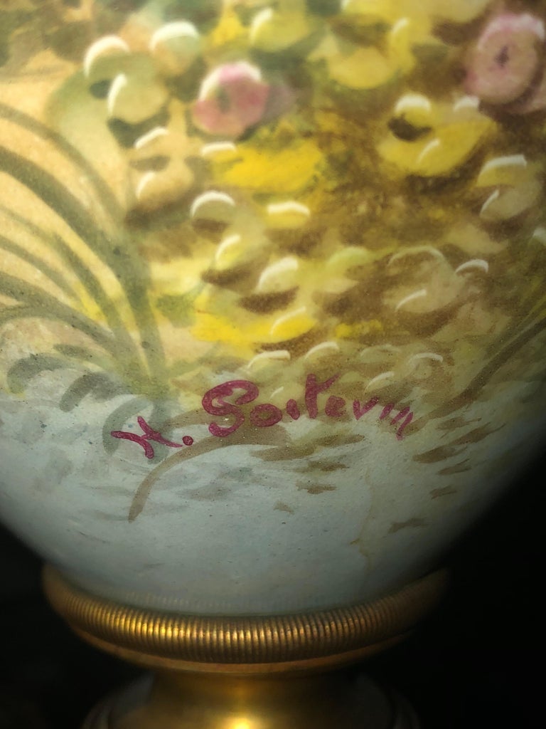 Pair of Sevres Vases Signed with Bronze Mounts and Masked Handled Sides ...