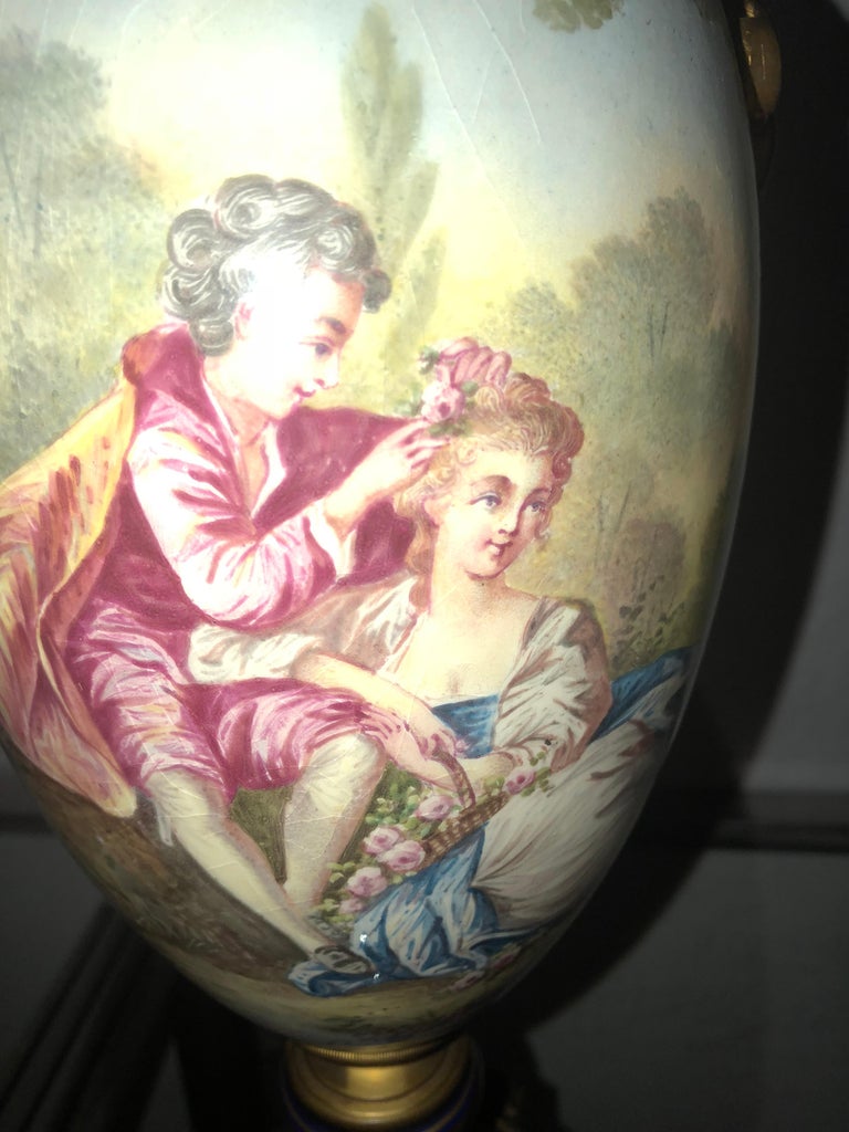 Pair of Sevres Vases Signed with Bronze Mounts and Masked Handled Sides ...