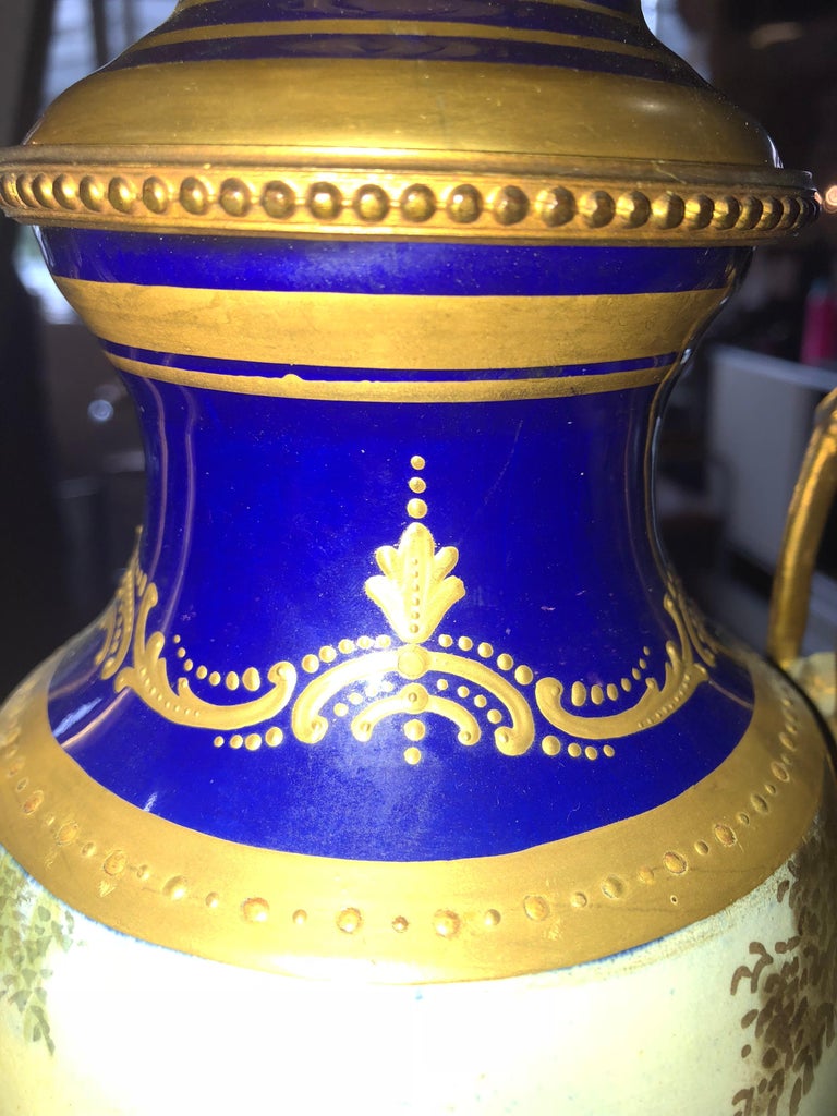 Pair of Sevres Vases Signed with Bronze Mounts and Masked Handled Sides ...