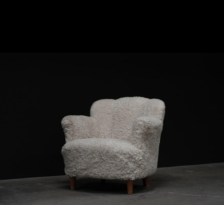 Pair of Shearling Lounge Chairs, Denmark For Sale at 1stDibs