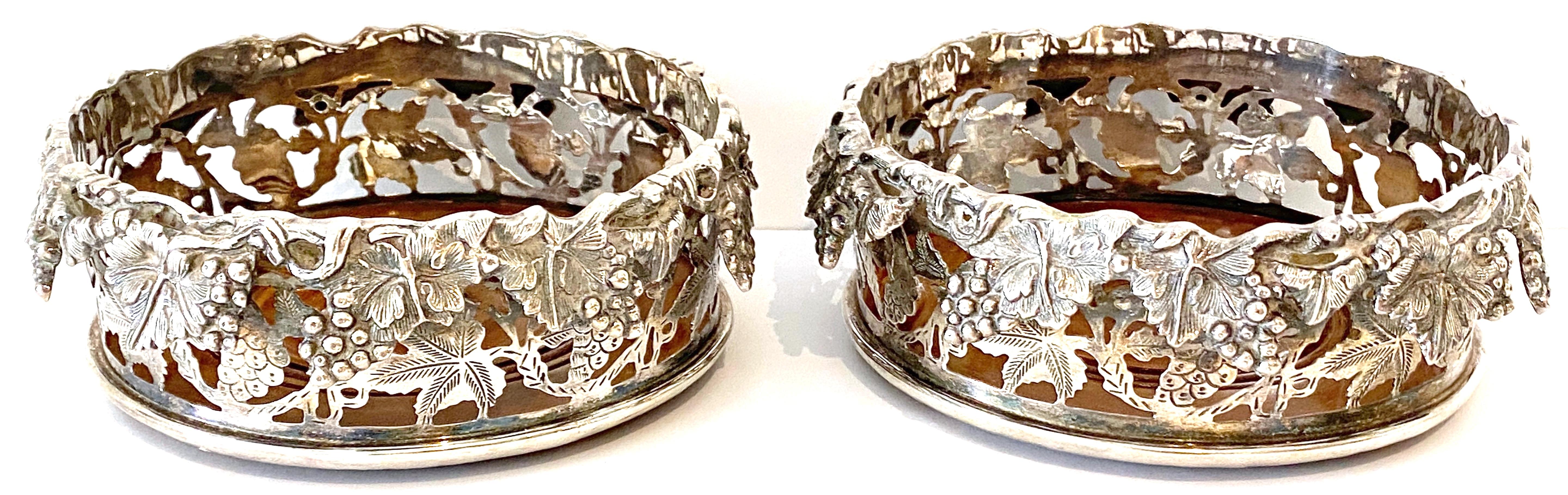 Pair of Sheffield Plated Pierced Grape and Vine Magnum Wine Coasters ...