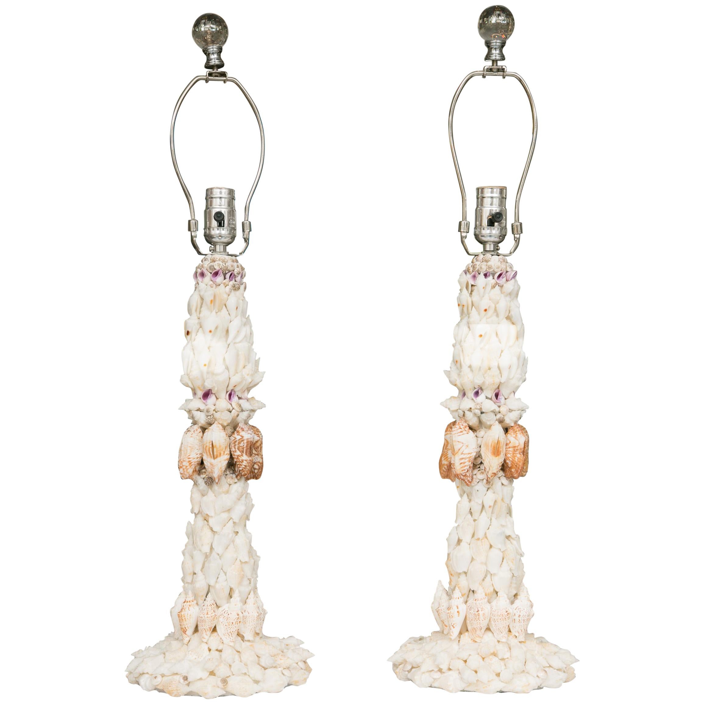 Pair of Shell Encrusted Table Lamps at 1stDibs