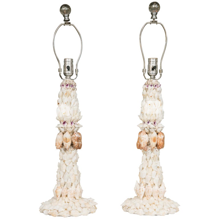 Pair of Shell Encrusted Table Lamps at 1stDibs